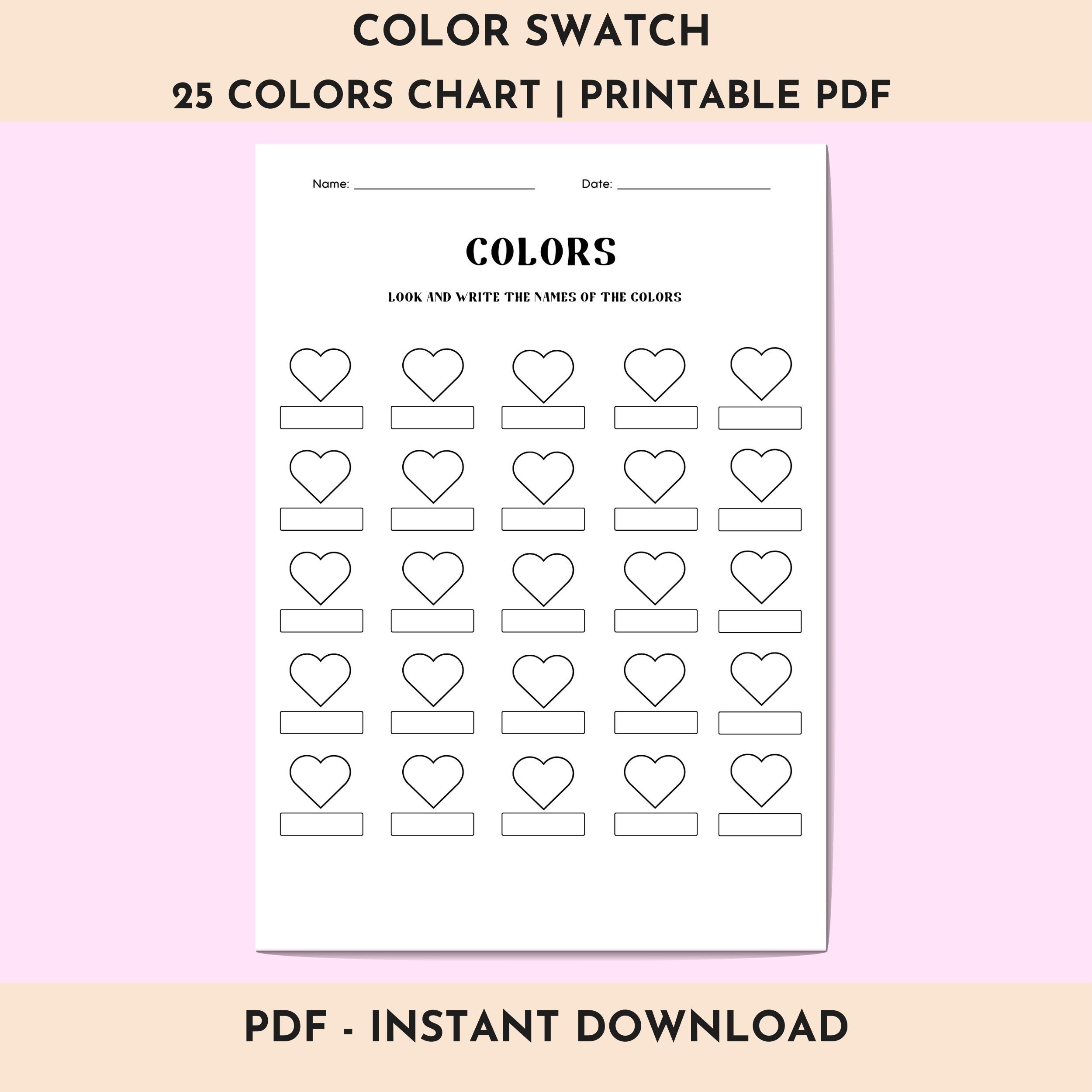 Printable Color Swatch, Color Swatch Chart, Color Swatch Template, DIY ...