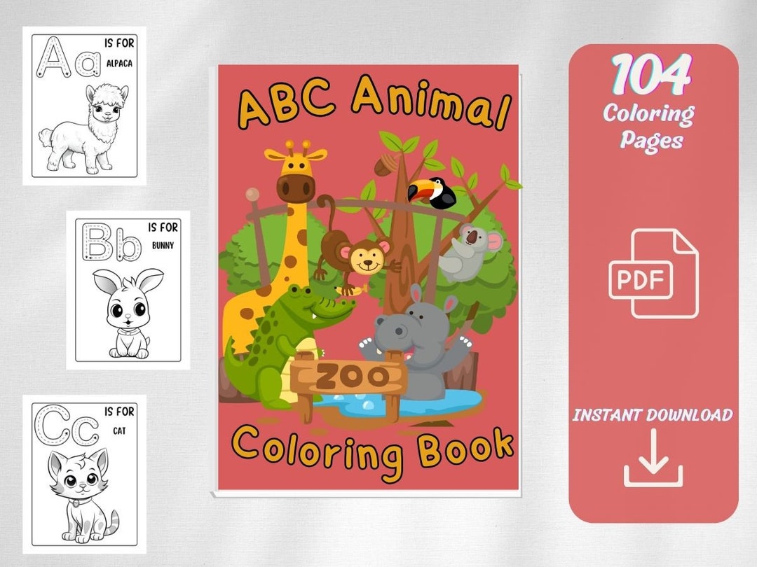 ABC Animal Book, ABC Baby Shower Coloring Book, Animal Alphabet ...