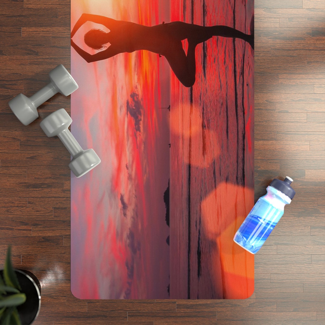 Yoga Tree Pose Sunset Rubber Yoga Mat With Grip Beach Sunset Tree-pose ...