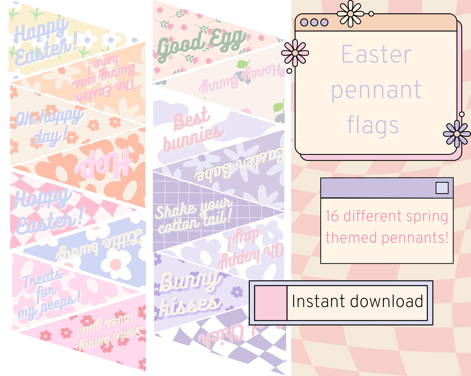 Easter Pennant Flags, Easter Basket Printable, Spring Pennant, Easter ...