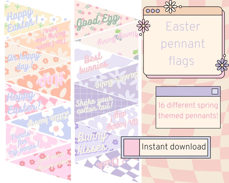 Easter Pennant Flags, Easter Basket Printable, Spring Pennant, Easter ...