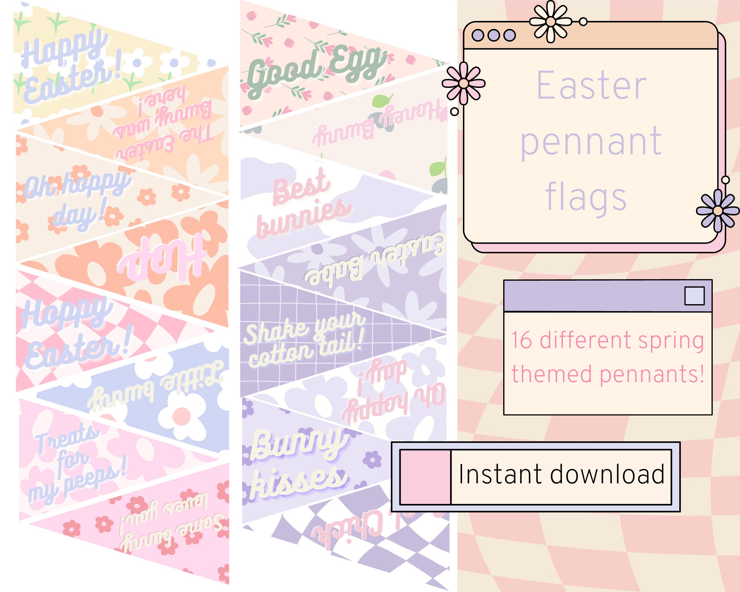 Easter Pennant Flags, Easter Basket Printable, Spring Pennant, Easter ...