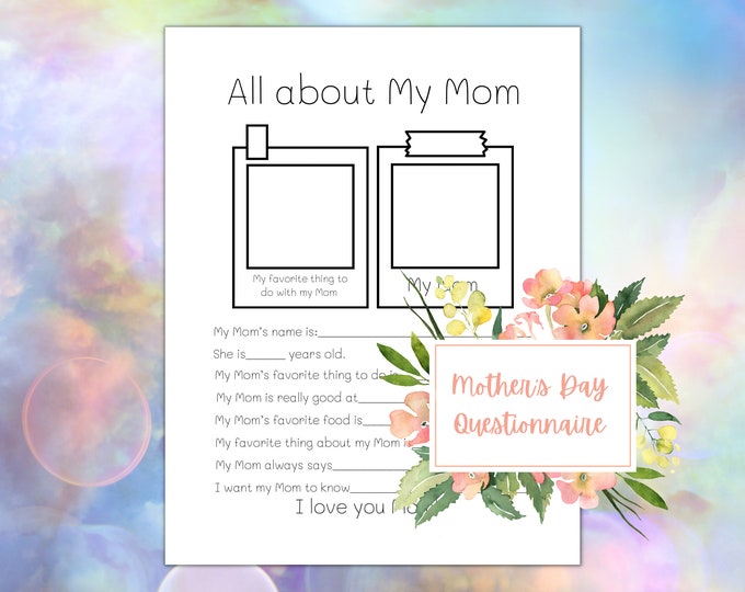 All About My Mom Survey Printable, Mother's Day Questionnaire, Mothers ...