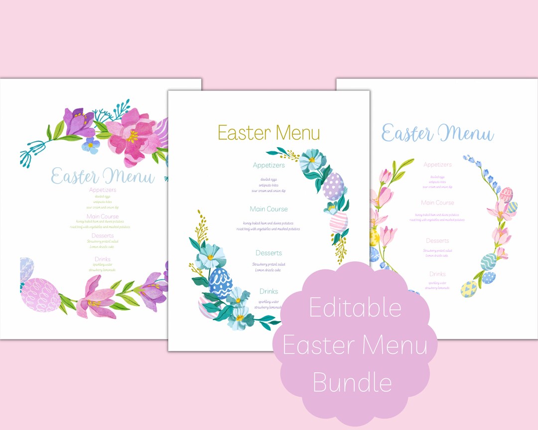 Easter Menu Bundle Spring Florals Menu Card Easter Florals Dinner Menu ...