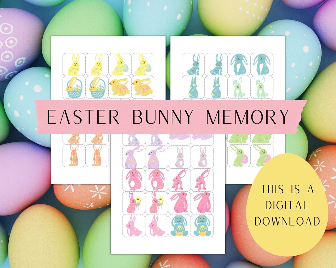 Easter Bunny Memory, Easter Basket Stuffer, Easter Game, Printable ...