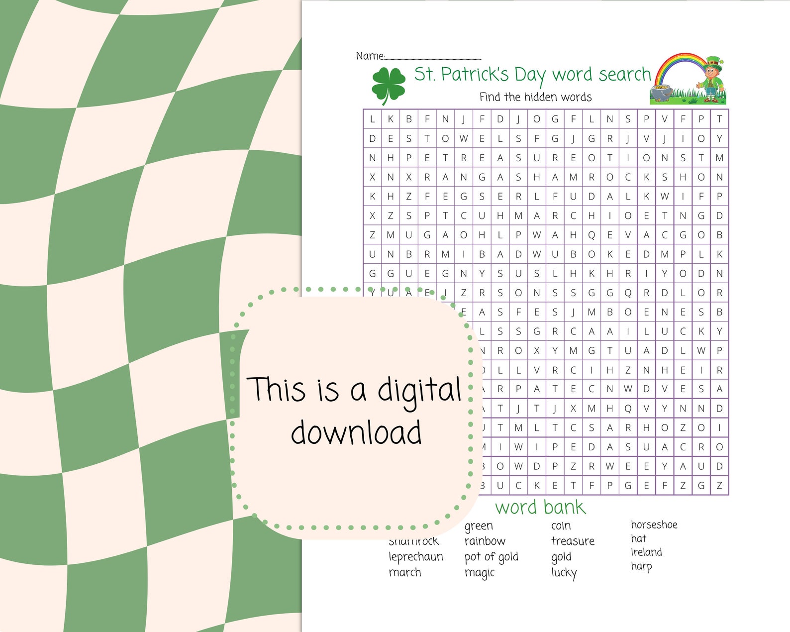 St. Patrick's Day Word Search St. Patrick's Day Activity Printable ...