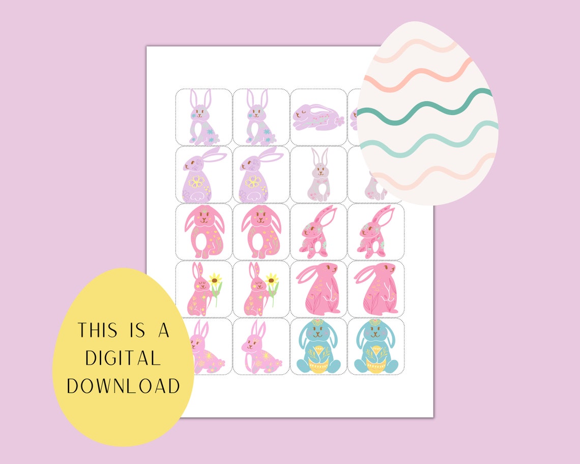 Easter Bunny Memory, Easter Basket Stuffer, Easter Game, Printable ...