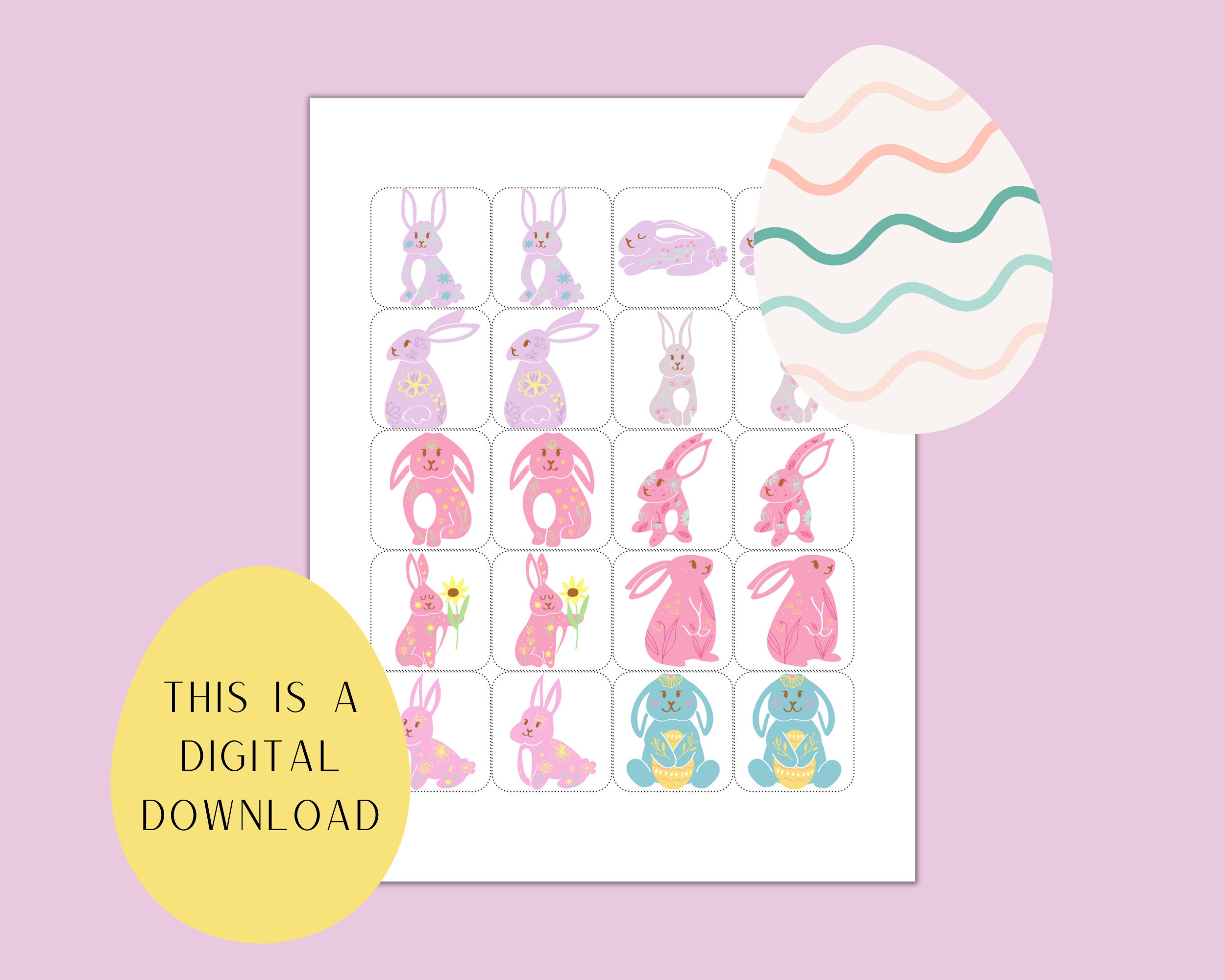 Easter Bunny Memory, Easter Basket Stuffer, Easter Game, Printable ...