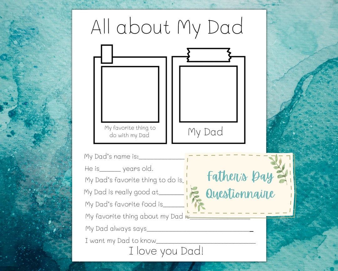 Father's Day Questionnaire, All About My Dad, Father’s Day Gift From ...