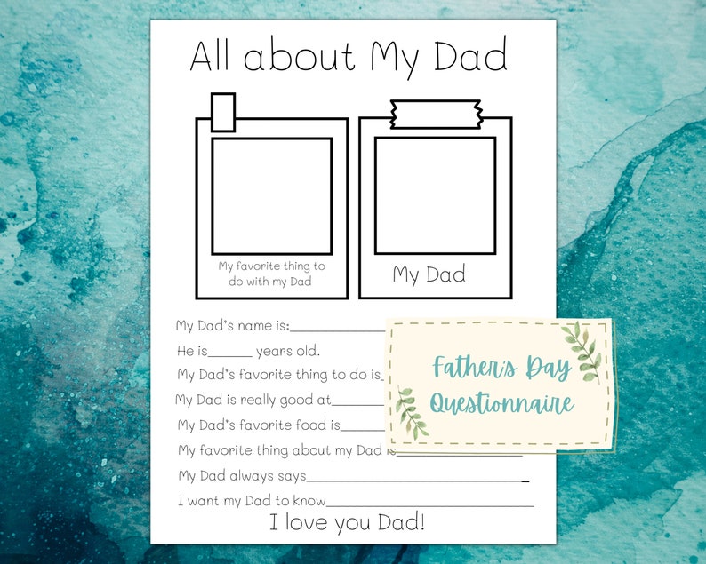 Father's Day Questionnaire, All About My Dad, Fathers Day Gift From Kid ...