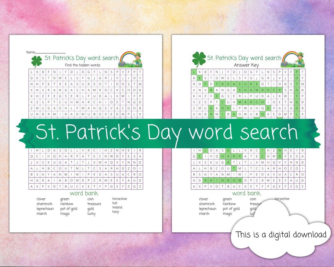 St. Patrick's Day Word Search St. Patrick's Day Activity Printable ...
