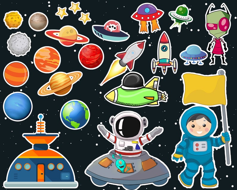 Instant Download Space Planets Astronaut and UFO Clipart - Etsy