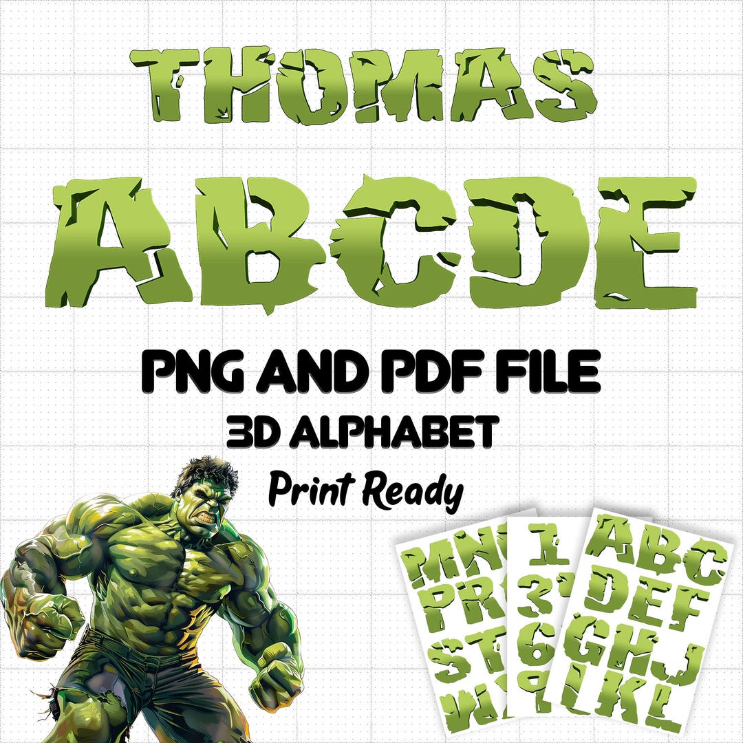 Hulk 3D Alphabet Font, Hulk Clipart, Hulk Alphabet, Hulk Font, Hulk ...