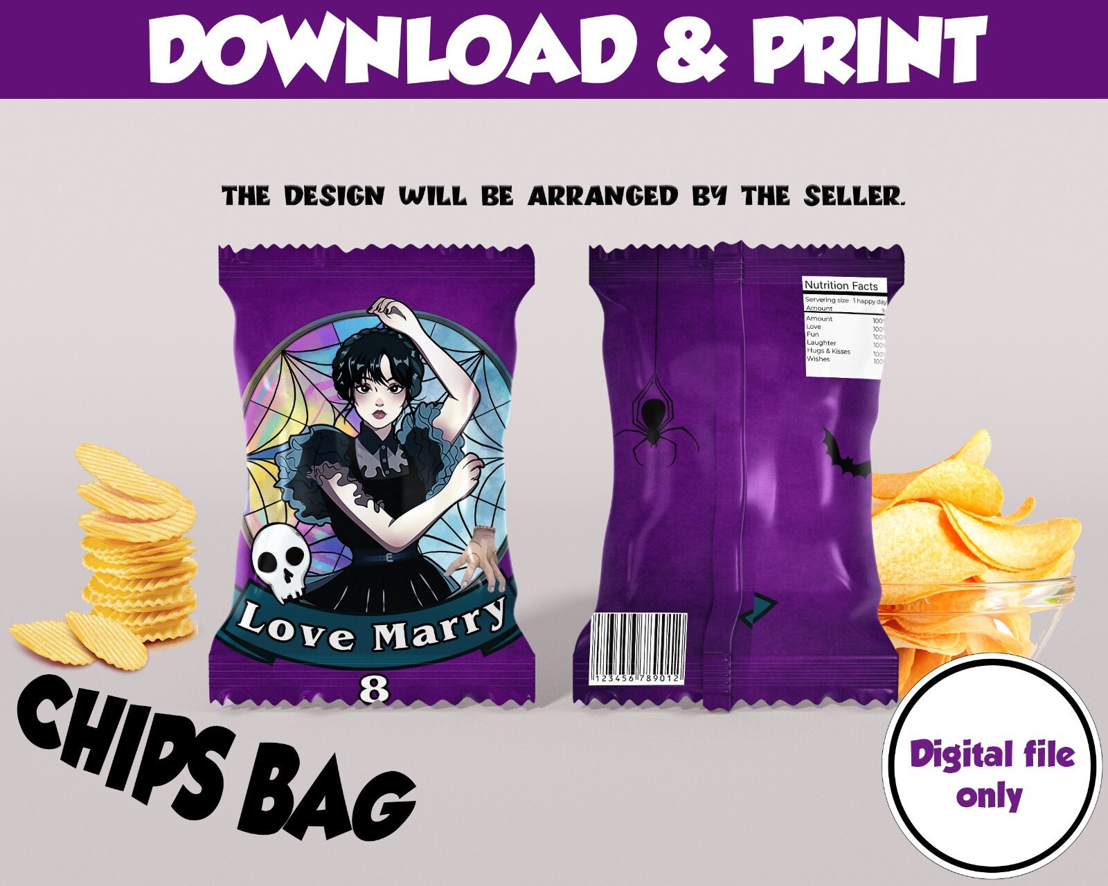 Wednesday Printable Chips Bag Label Wednesday Addams Chips - Etsy