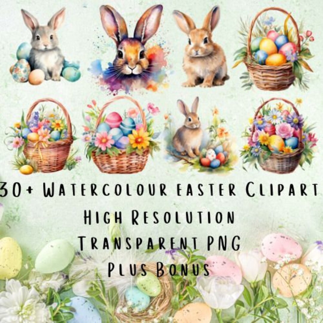 Watercolor Easter Clipart Pack Digital Download, 30+ Hand Painted ...
