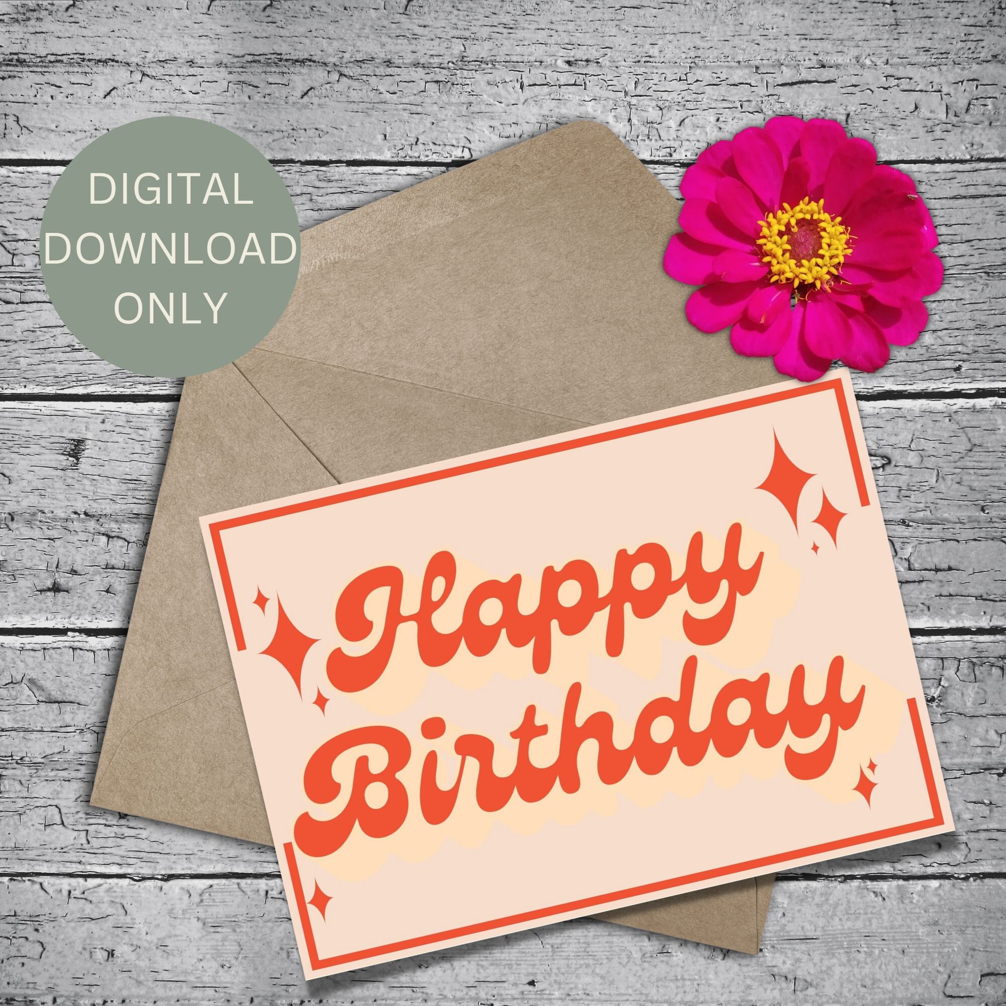 Digital Download Retro Hippy Bold Font Happy Birthday Card Gift for ...