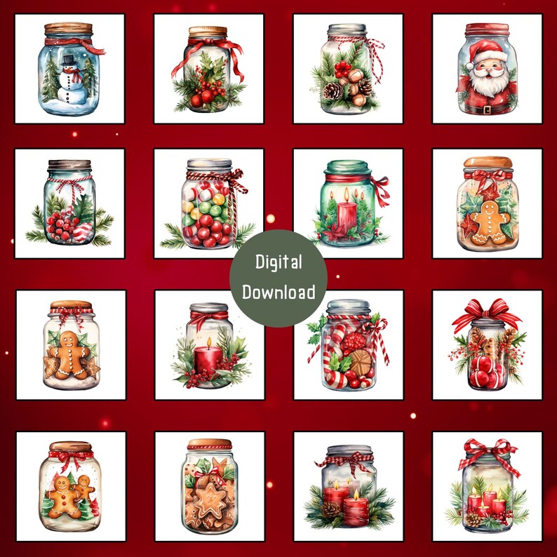 Christmas Mason Jar PNG Clipart Bundle, 40+ Clip Art Bundle for ...