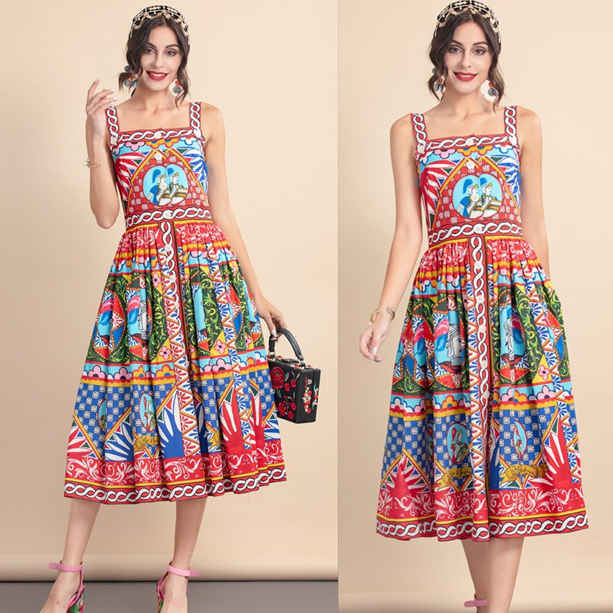 Cute Sicilian Dress Mosaic Dress Italian Summer Dress Etsy