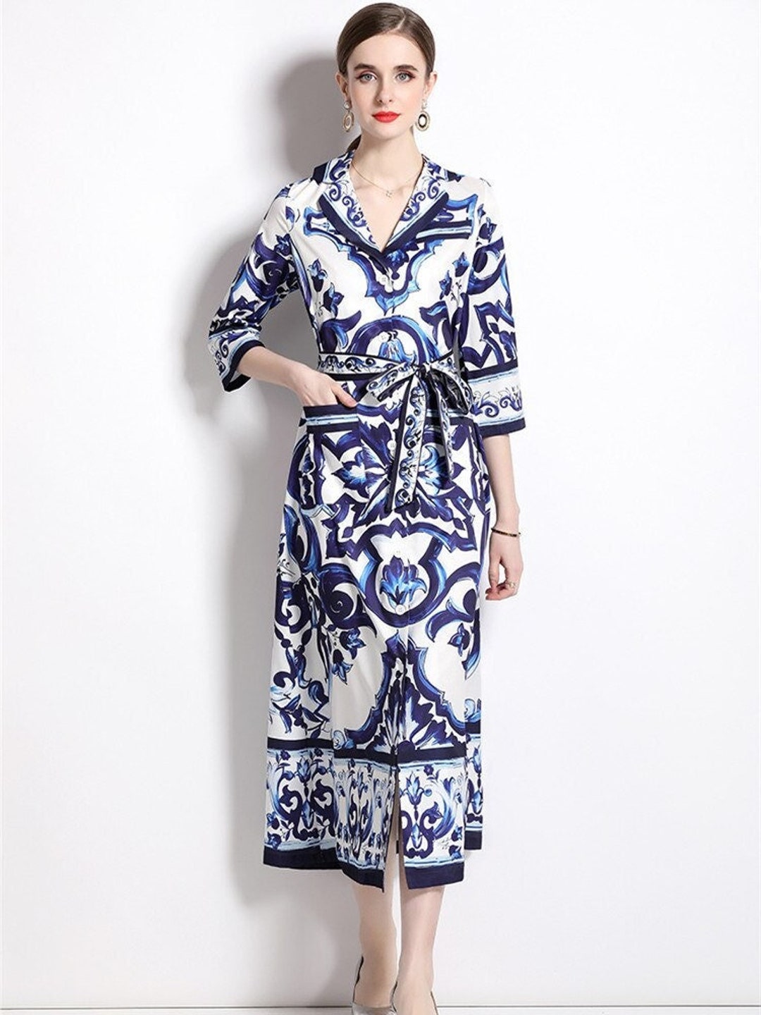 Porcelain Print Dress Cute Italian Dress Blue White Dress - Etsy