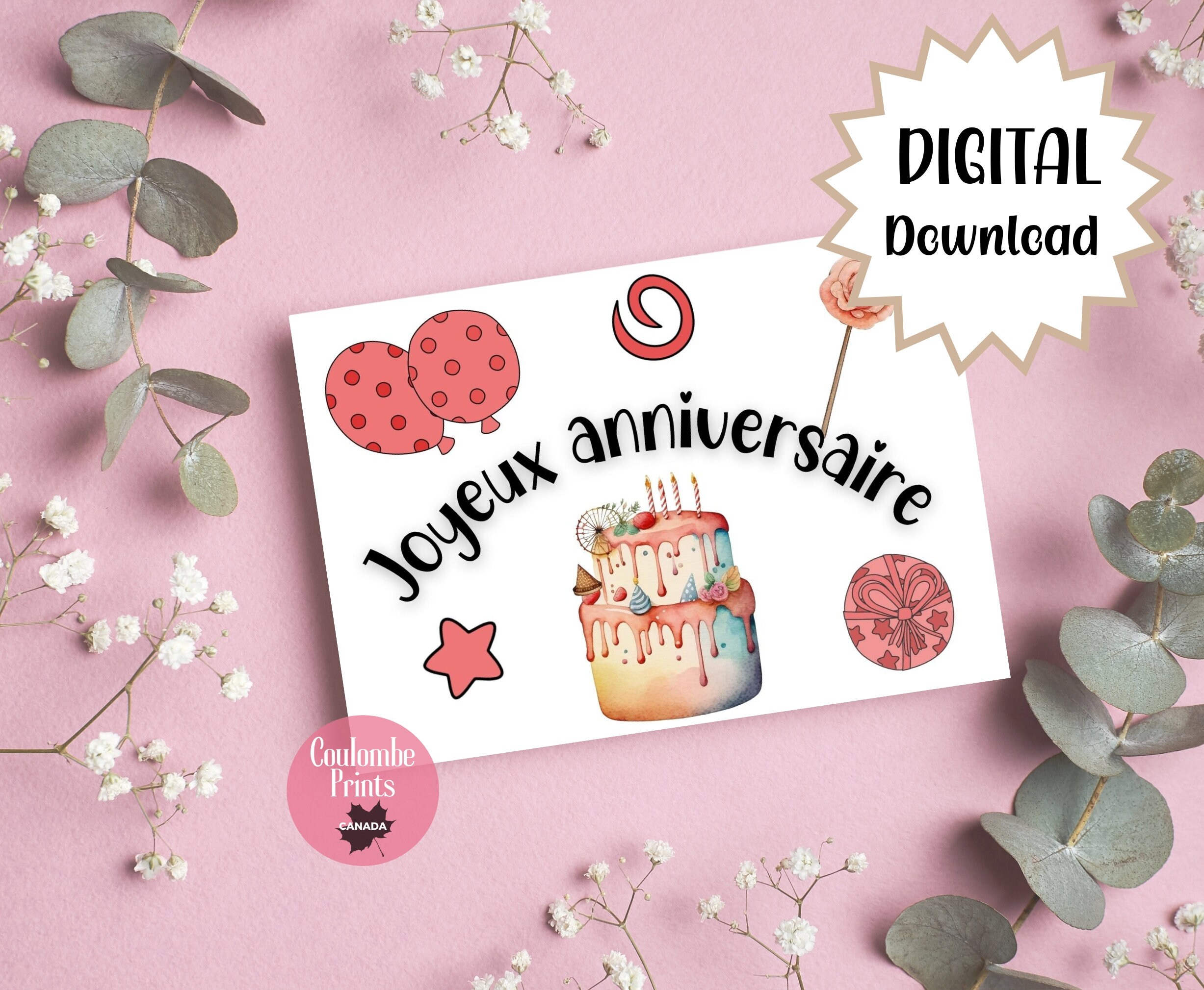 Joyeux Anniversaire, Printable French Birthday Card, Bonne Fete ...