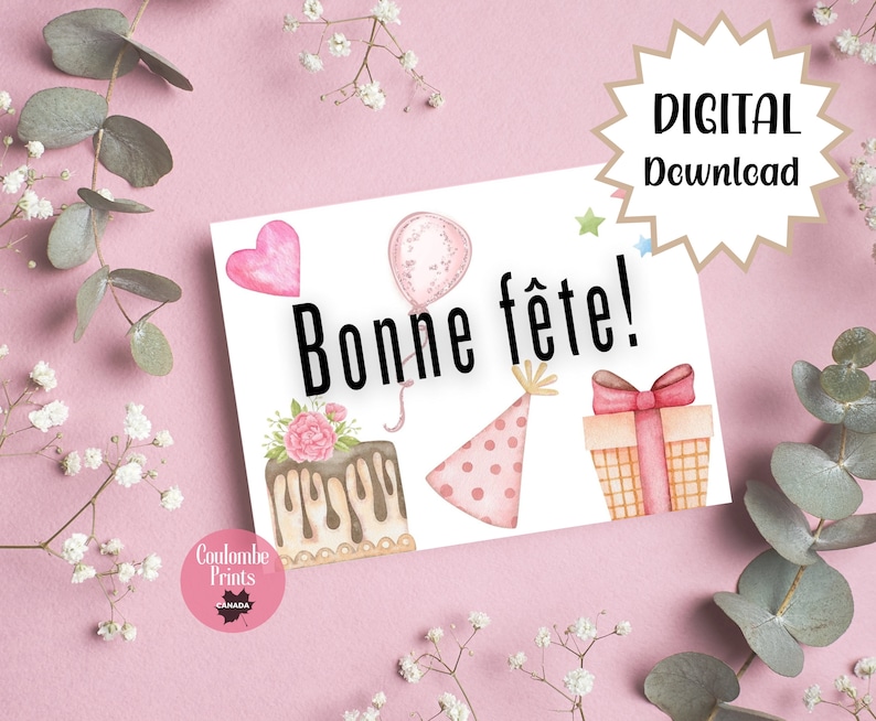 Bonne Fete, Printable French Birthday Card, Anniversaire, Instant ...