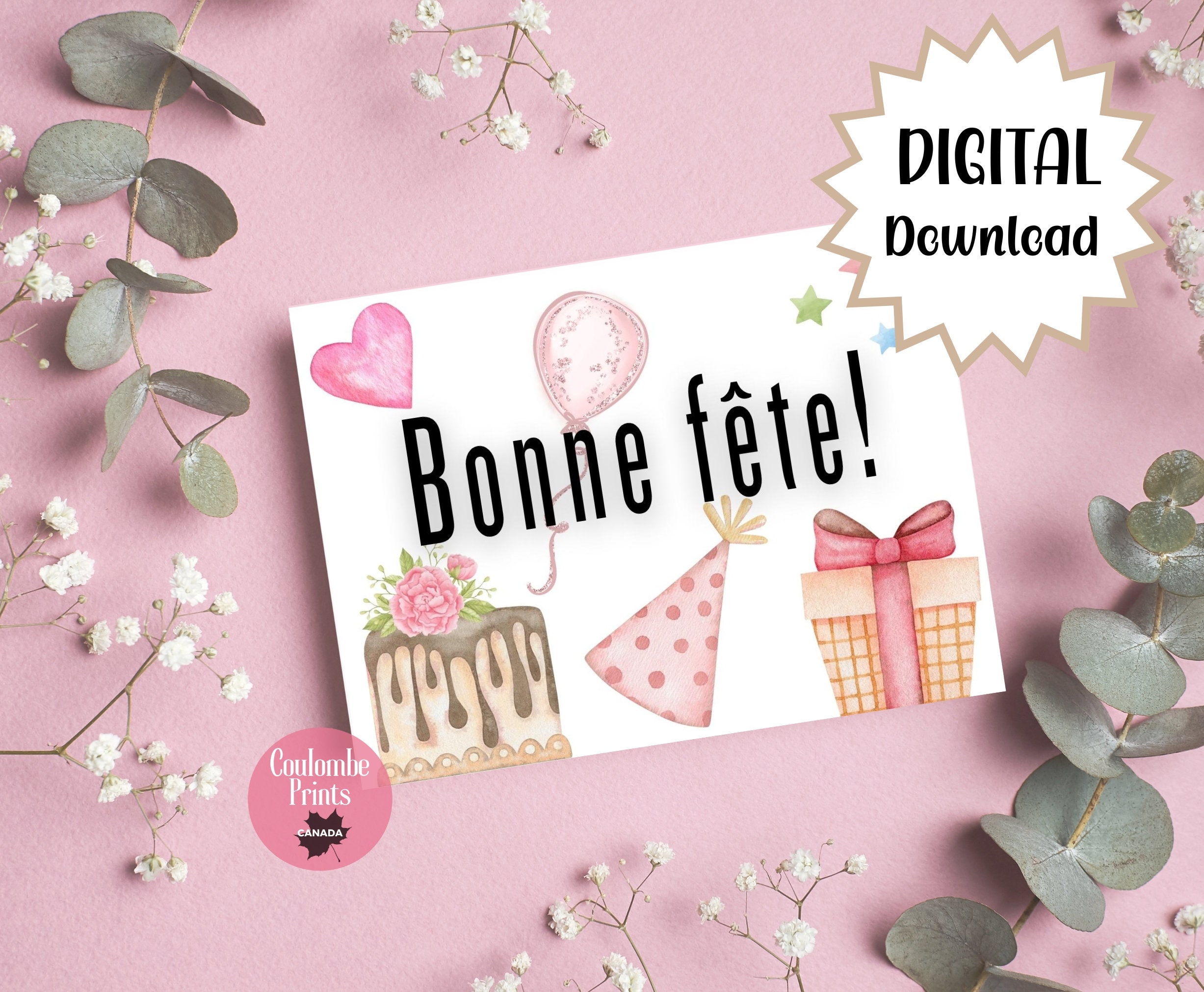 Bonne Fete, Printable French Birthday Card, Anniversaire, Instant ...