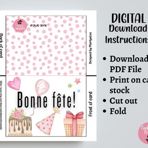 Bonne Fete, Printable French Birthday Card, Anniversaire, Instant ...