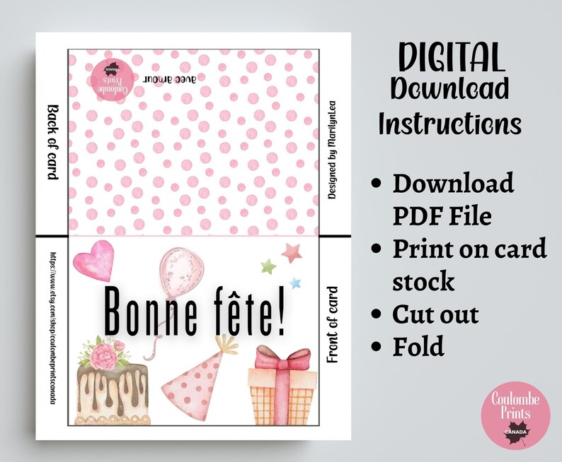 Bonne Fete, Printable French Birthday Card, Anniversaire, Instant ...