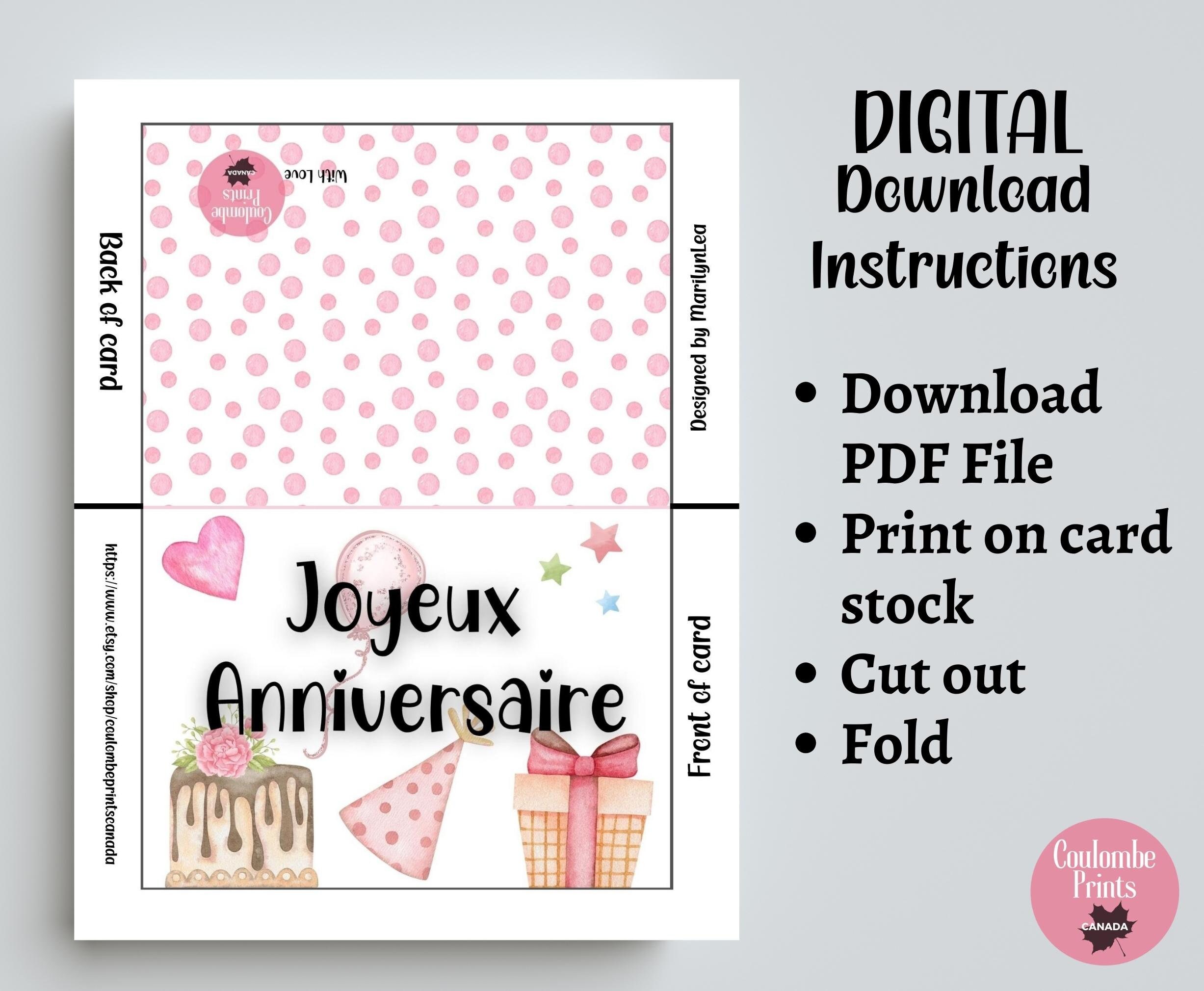 Joyeux Anniversaire, Printable French Birthday Card, Bonne Fete ...