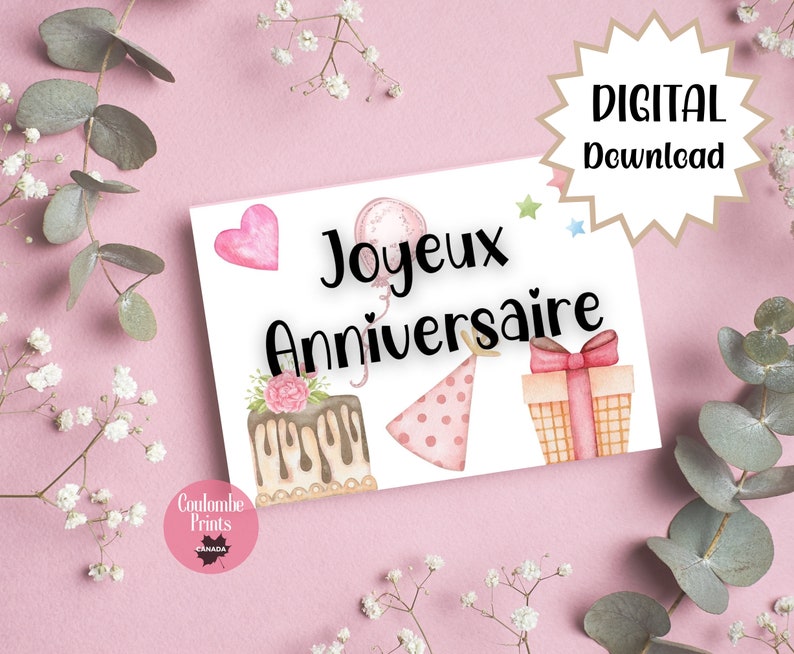 Joyeux Anniversaire, Printable French Birthday Card, Bonne Fete ...