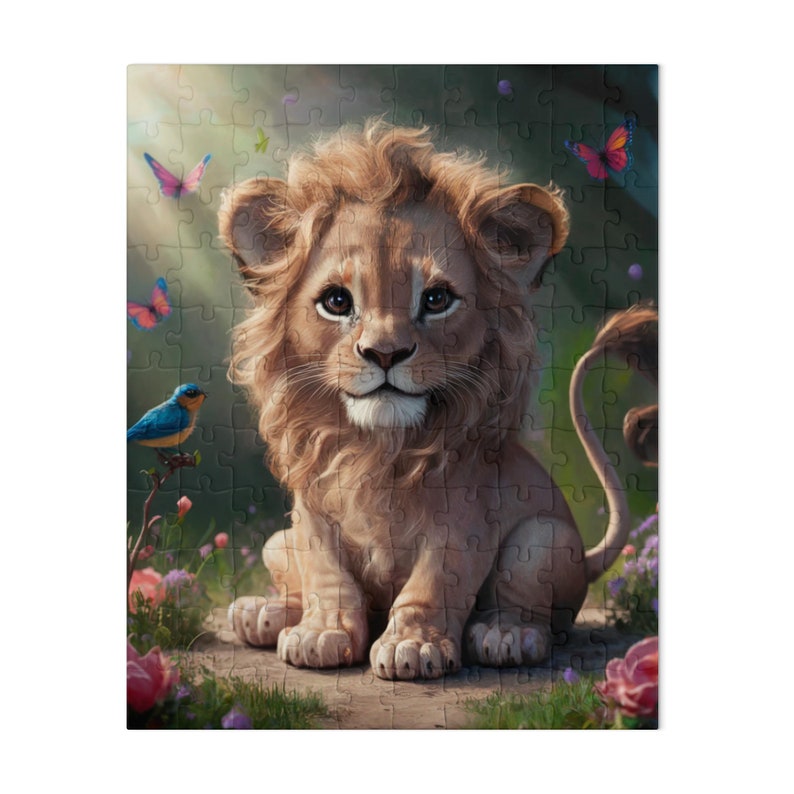 Charming Lion Cub Jigsaw Puzzle, Jungle Animal, Kids Room Decor, Gift ...