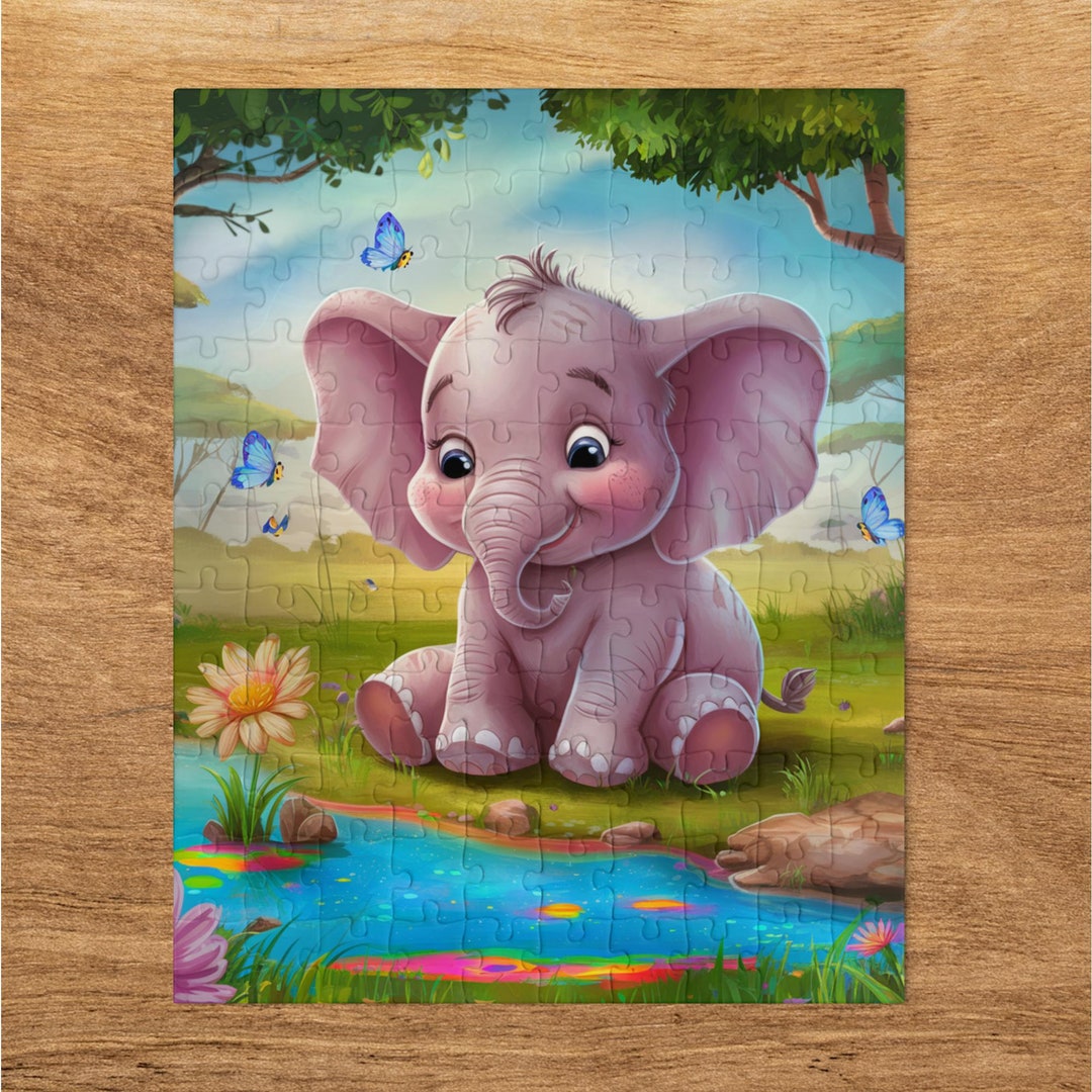 Charming Baby Elephant Puzzle for Kids, Colorful Jungle Animals Jigsaw ...