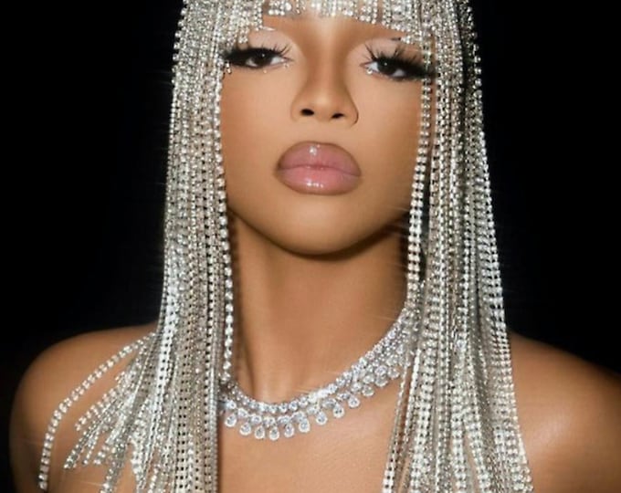 Silver Wig. Rhinestone Headpiece Cleopatra Wig, Cosplay Wig Burning Man ...