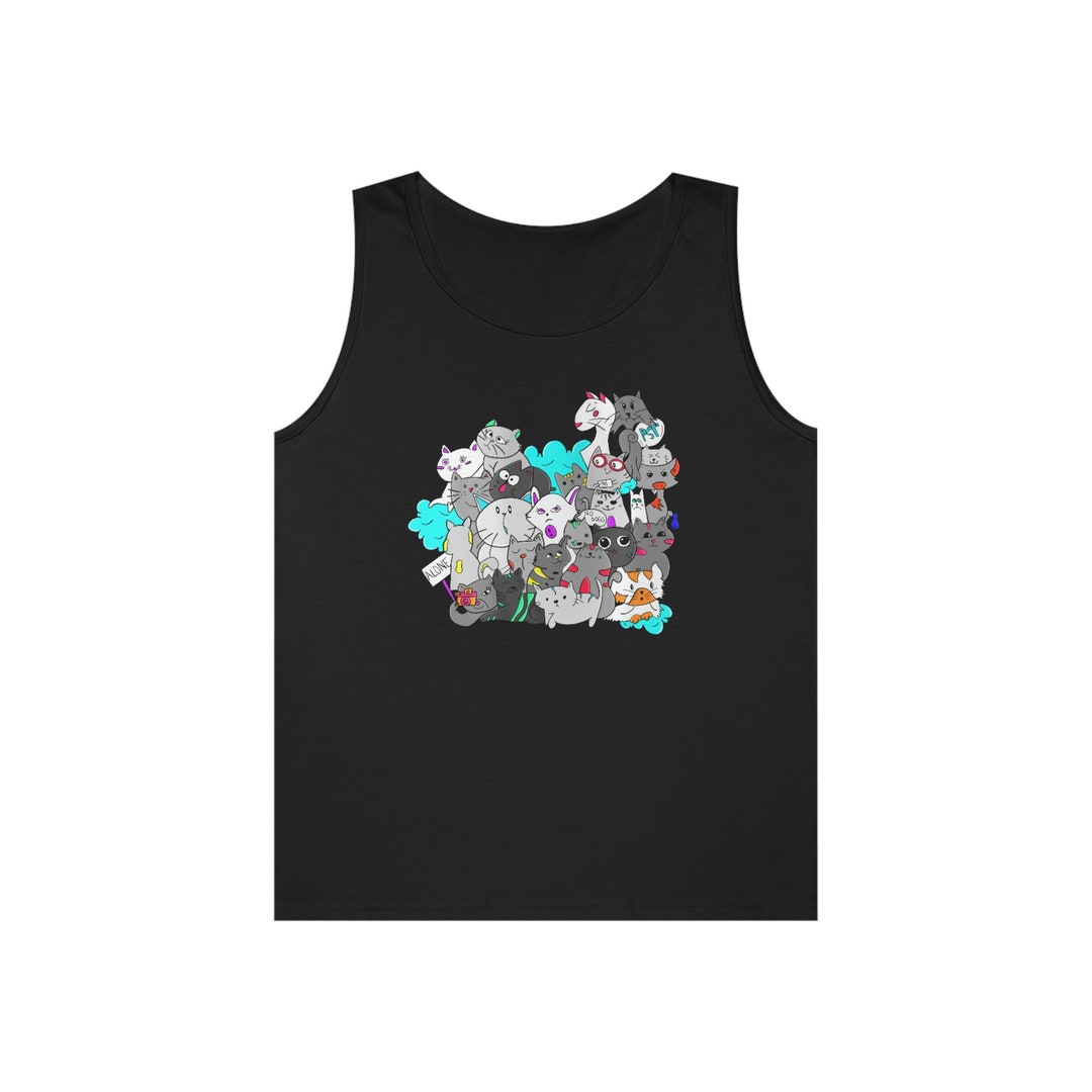Heavy Cotton Tank Top Black Unisex Tank Top Cartoon Graphic Tank Top ...