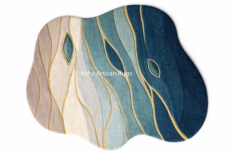 Hand Tufted Abstract Wave Carpet Irregular Shape Soft Custom Modern ...