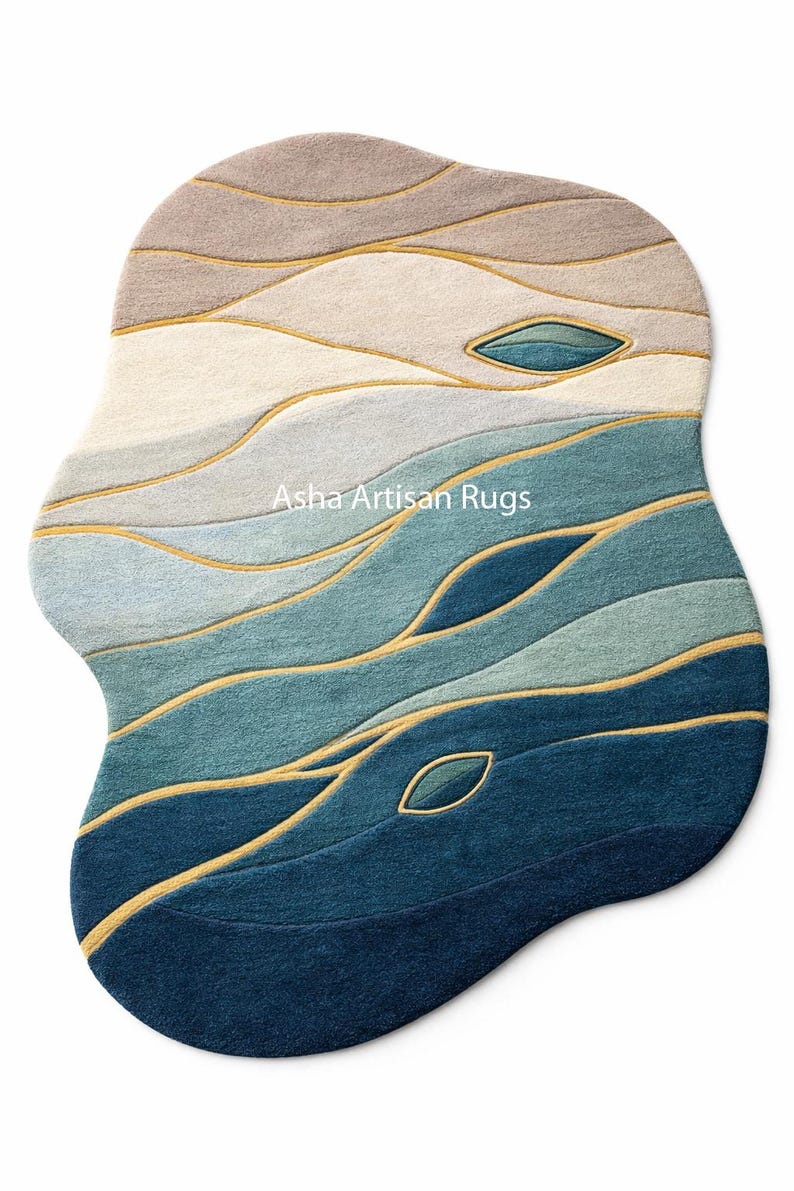 Hand Tufted Abstract Wave Carpet Irregular Shape Soft Custom Modern ...