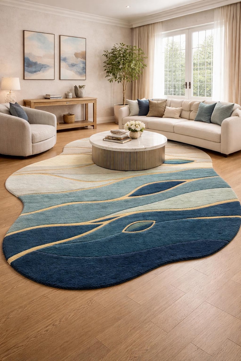 Hand Tufted Abstract Wave Carpet Irregular Shape Soft Custom Modern ...