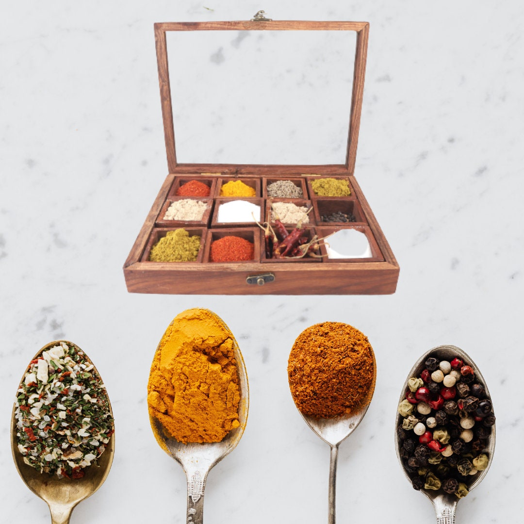 Spice Box With 1 Spoon sheesham Wood Spice Box for Kitchen/masala Box ...