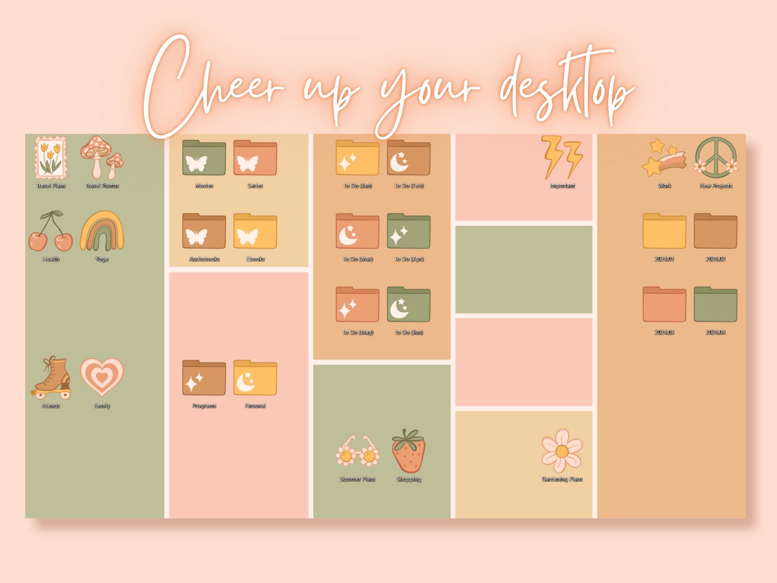 Desktop Organizer Wallpaper Folder Icons Boho Groovy Preppy Funky ...