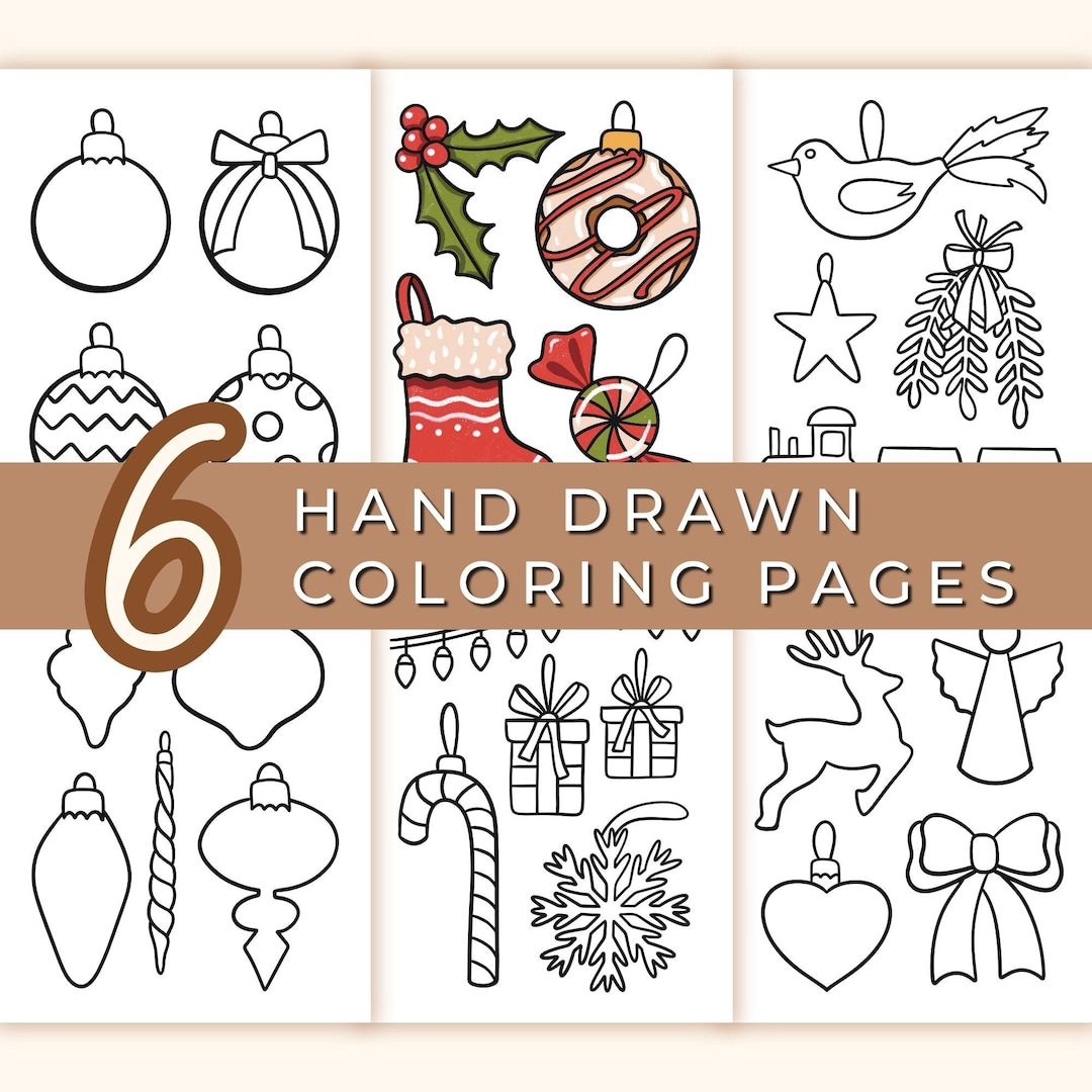 Christmas Ornaments Coloring Pages Hand Drawn Printable Christmas ...