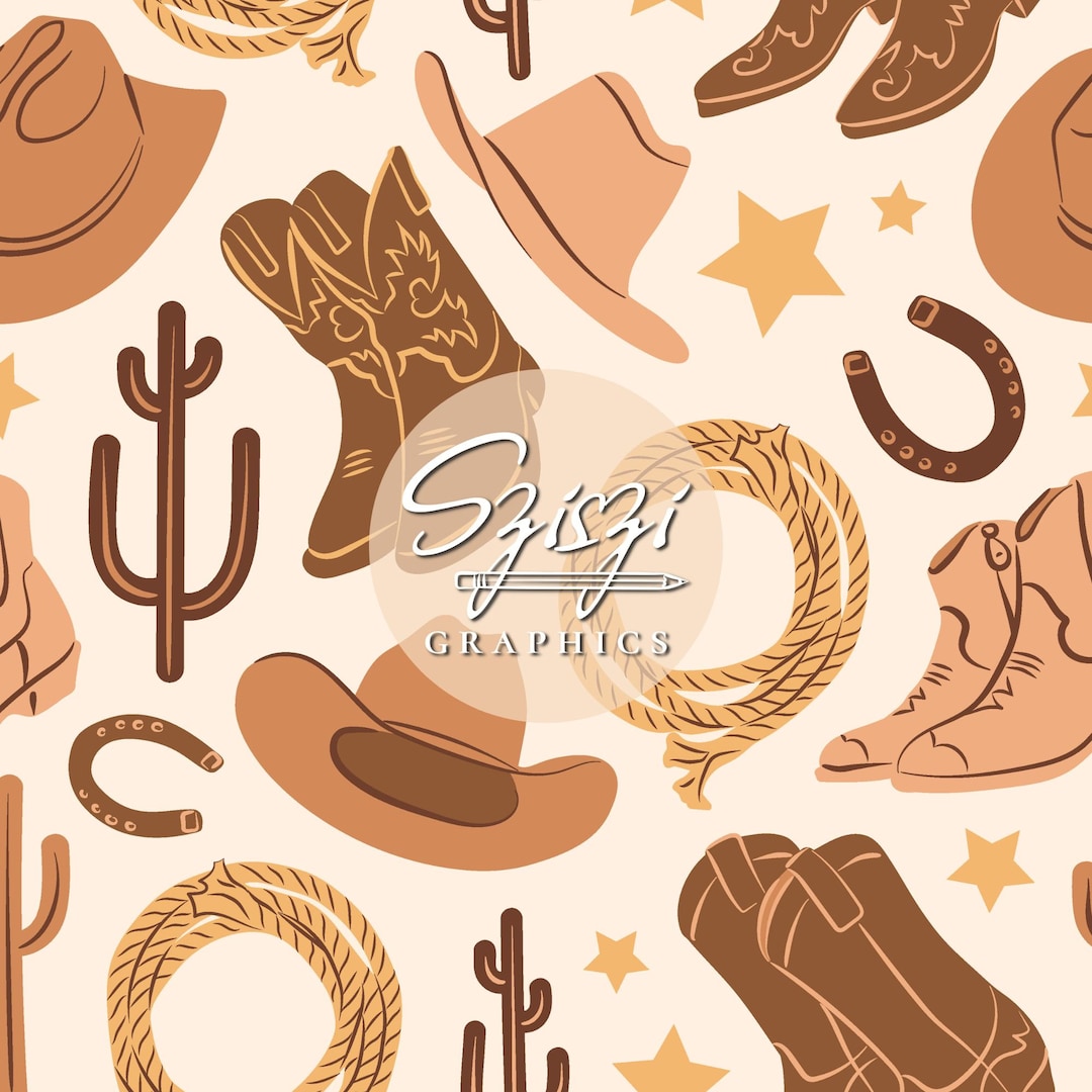 Hand Drawn Neutral Western Seamless Pattern Boy Rodeo Seamless File ...