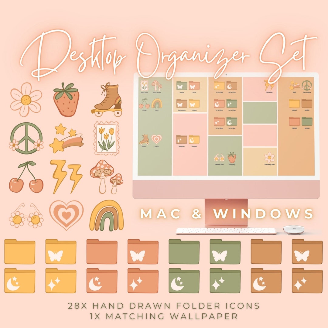 Desktop Organizer Wallpaper Folder Icons, Boho Desktop Folders Groovy ...