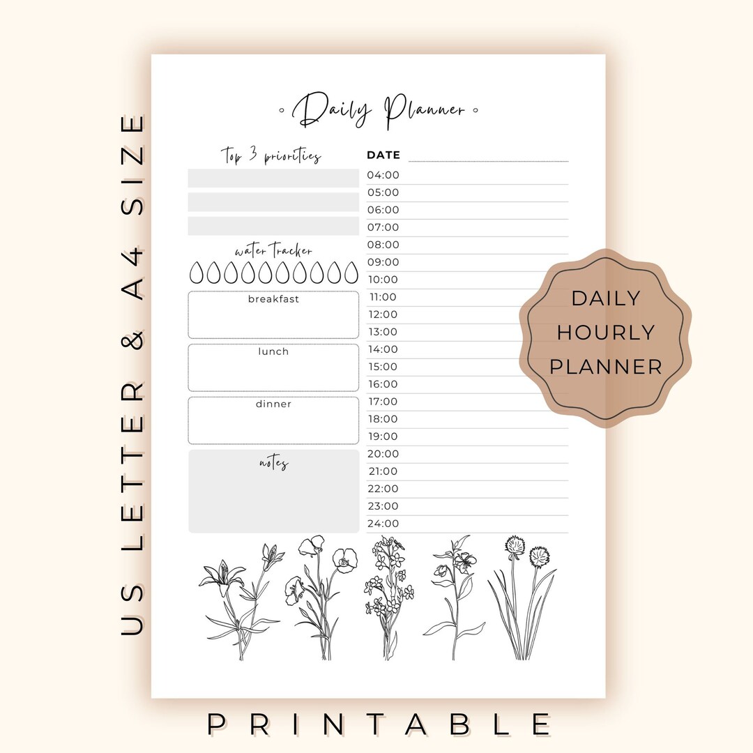 Daily Planner Printable Hourly Planner Daily Schedule Hourly to Do List ...