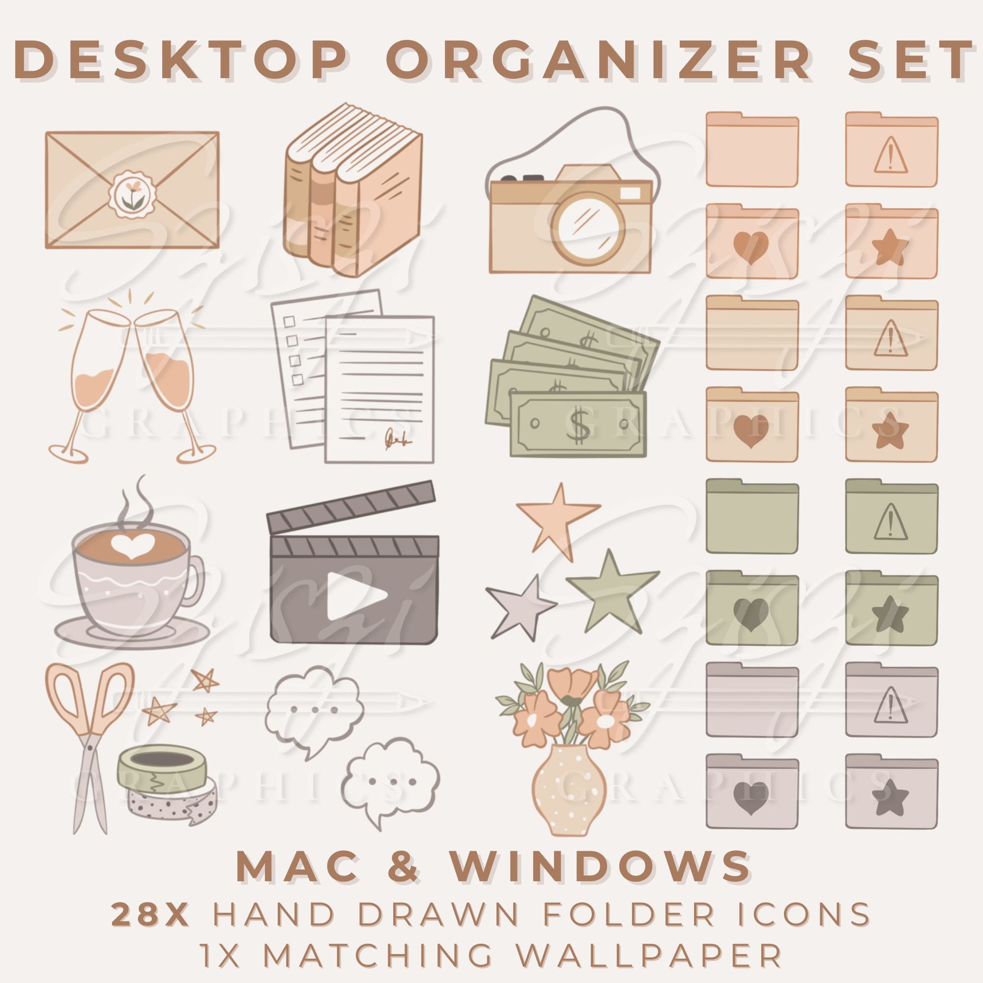 Desktop Organizer Wallpaper 28 Hand Drawn Folder Icons, Cute Desktop ...