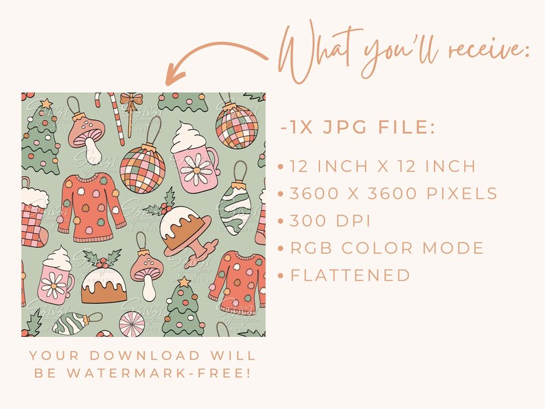 Retro Groovy Christmas Seamless Pattern 60s 70s Vintage Hippie Boho ...