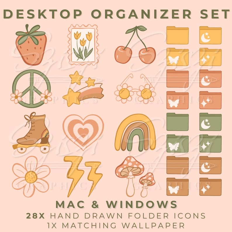 Desktop Organizer Wallpaper Folder Icons, Boho Desktop Folders Groovy ...