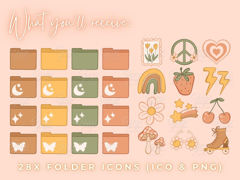 Desktop Organizer Wallpaper Folder Icons, Boho Desktop Folders Groovy ...