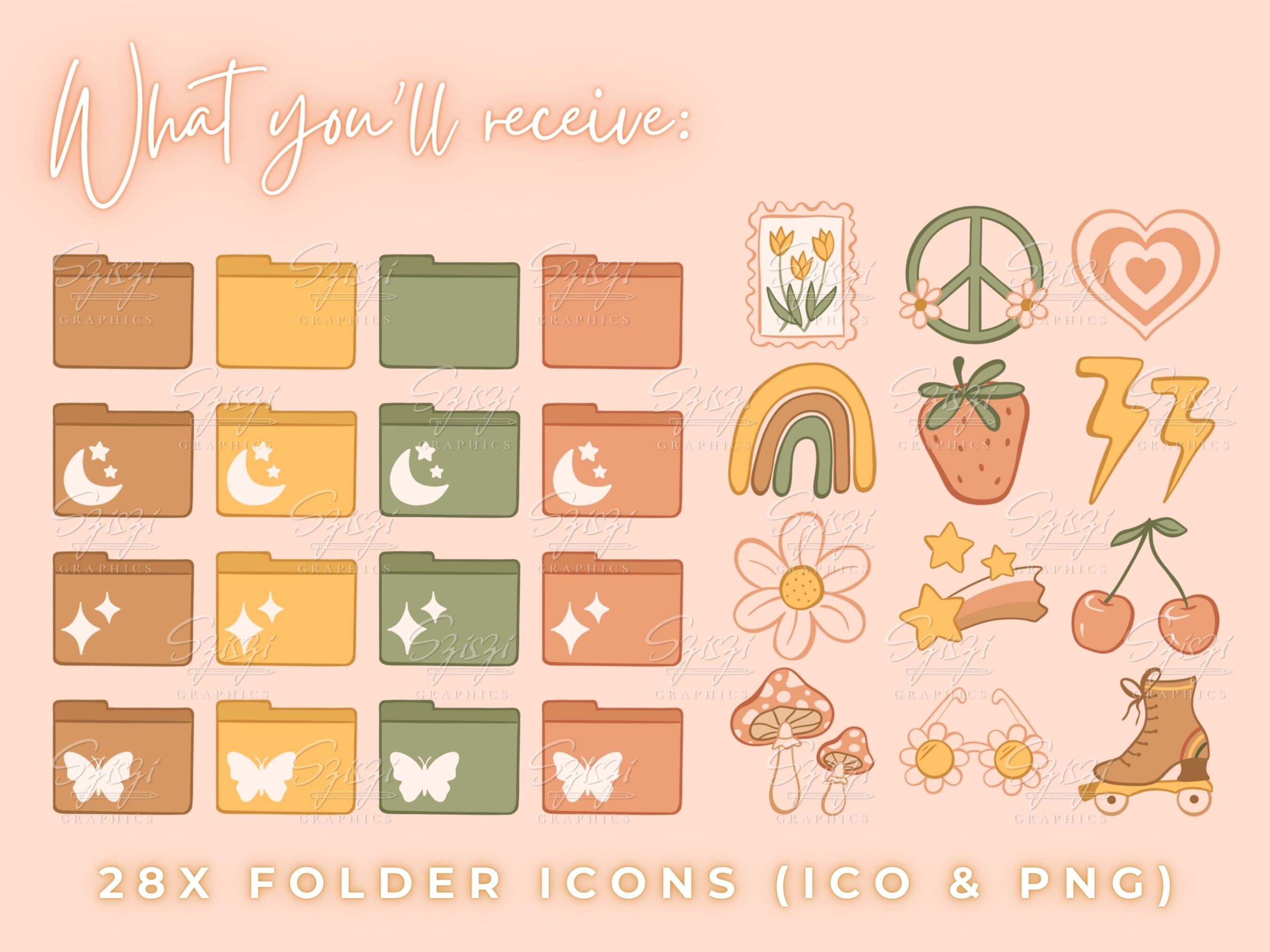 Desktop Organizer Wallpaper Folder Icons Boho Groovy Preppy Funky ...