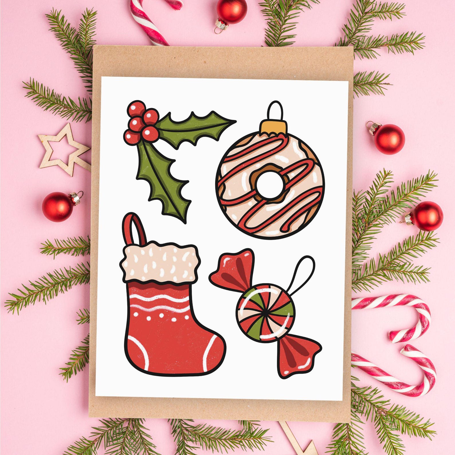 Christmas Ornaments Coloring Pages Hand Drawn Printable Christmas ...