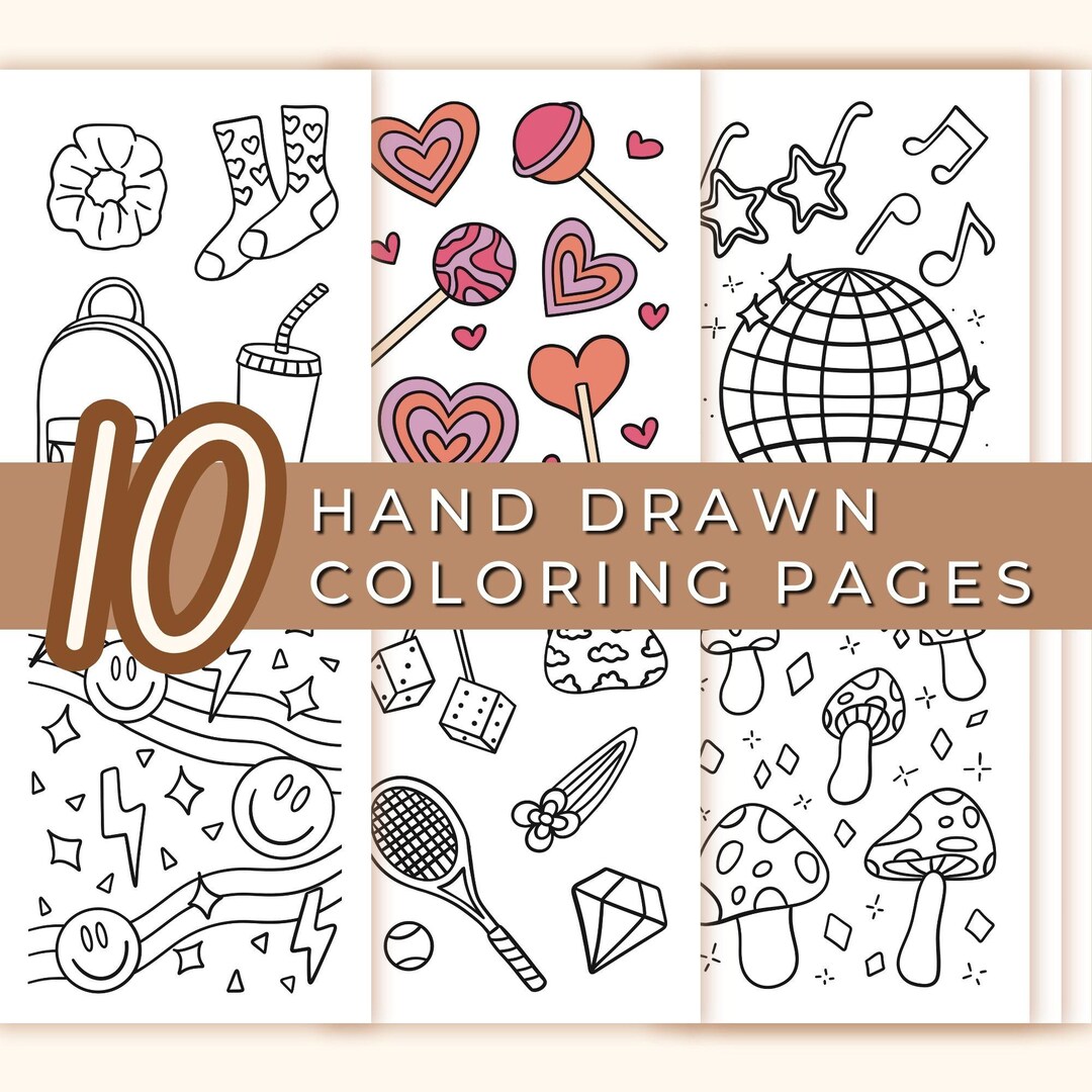 Preppy Coloring Pages Hand Drawn Printable Digital Coloring Sheets Cute ...